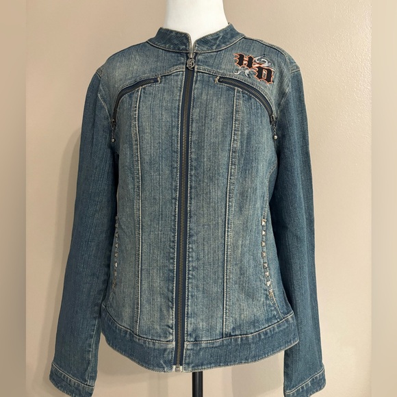 Harley-Davidson | Jackets & Coats | Womens Harley Davidson Zip Up Denim ...